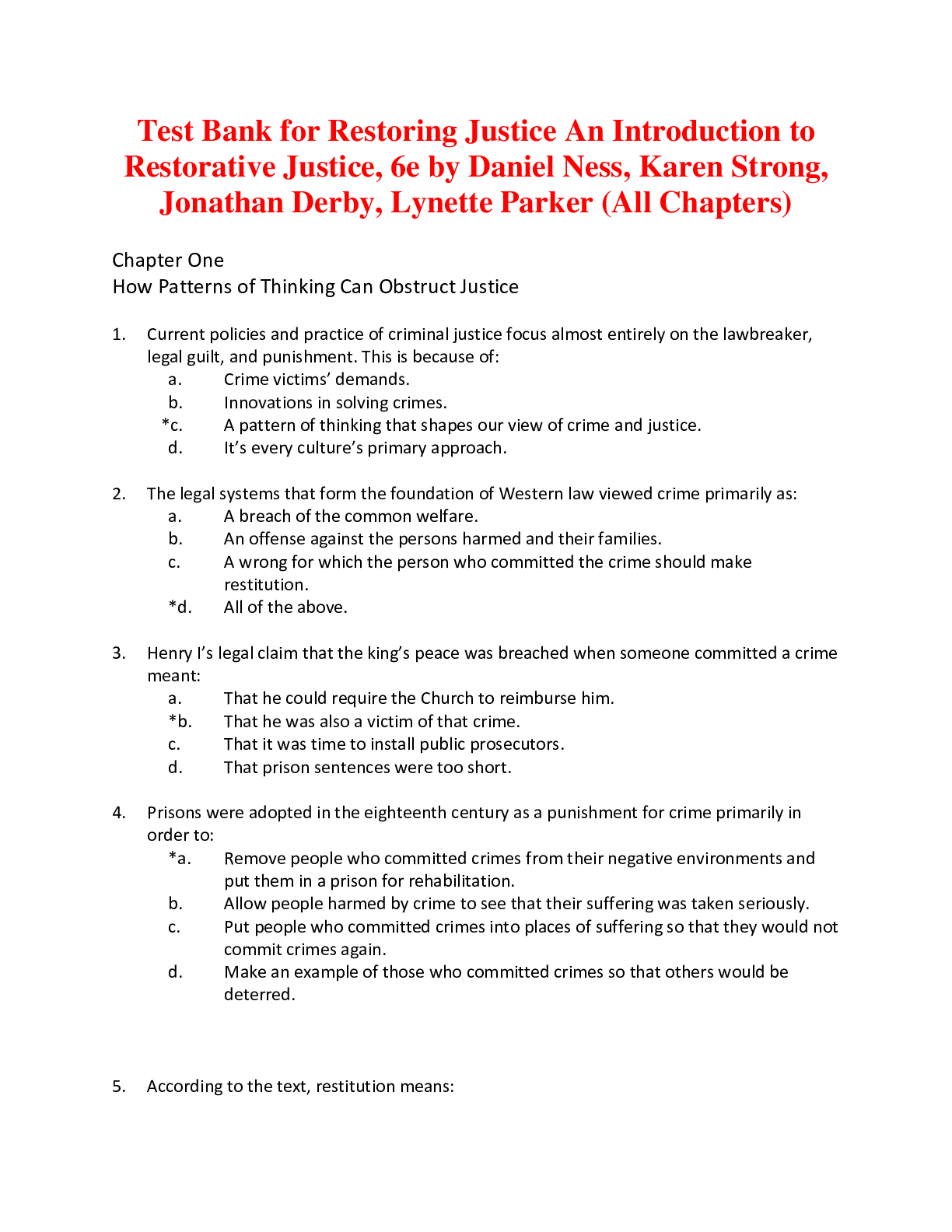 Restoring Justice An Introduction to Restorative Justice, 6e by Daniel Ness, Karen Strong ...